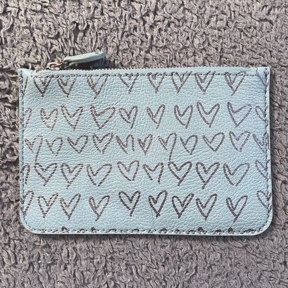 LOFT | Bags | Loft Zipper Heart Pouch Light Blue Silver Faux Leather ...